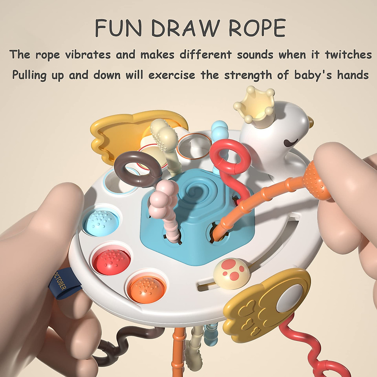 Montessori Toys 6M to 3 Years, Swan Pull String Activity Sensory Toys for Toddler, Travel, Motor Skills & Teething Toys for Car Seat/Stroller, Baby Girl Gifts for 18M+, Baby Toys for 1 Year Old