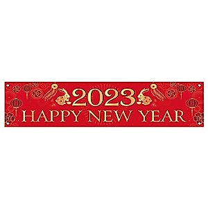 FEPITO 2023 Chinese New Year Decorations Happy Chinese New Year Banner Year of Rabbit Party Banner for Chinese Spring Festival Decorations Indoor Outdoor New Year Party Supplies