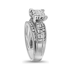 Jewels By Lux 10kt White Gold Womens Princess Diamond Cluster Bridal Wedding Engagement Ring 1/2 Cttw Ring Size 9