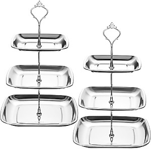 Gerrii 2 Pcs Metal 3 Tiered Cupcake Stand Cake Stand Pastry Stand 3 Tiered Stainless Steel Cup Cake Dessert Stand Serving Tray for Wedding Birthday Party (Silver)