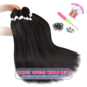 8 Pack Braiding Hair Pre Stretched - 26" 100G/Pack Premium Pre Stretched Braiding Hair Extensions, Professional Itch Free Hot Water Setting Perm Yaki Texture Prestretched Braiding Hair(1B)