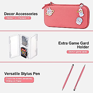 innoAura Switch Lite Case 15 in 1 Switch Lite Accessories Bundle with Switch Lite Carrying Case, Switch Game Case, Switch Lite Screen Protector, Switch Stand, Switch Thumb Grips (Coral)