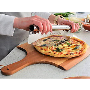 KitchenStar Pizza Stone for Oven and Grill 12 inch + Acacia Wood Pizza Peel 12" - Pizza Making Set Bundle - Premium Pizza Oven Accessories and Tools