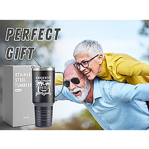 Onebttl Retirement Gifts for Men, Retirement Tumbler for Men 40oz Insulated Travel Cup with Handle, Retired Gifts for Dad, Grandpa, Friends, CoWorker (Black, Goodbye)