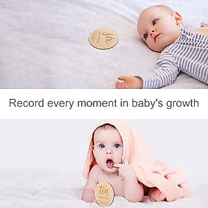 TOYANDONA 14pcs Wooden Baby Monthly Milestone Cards, Double Sided Baby Milestone Discs for Photo Props Baby Shower