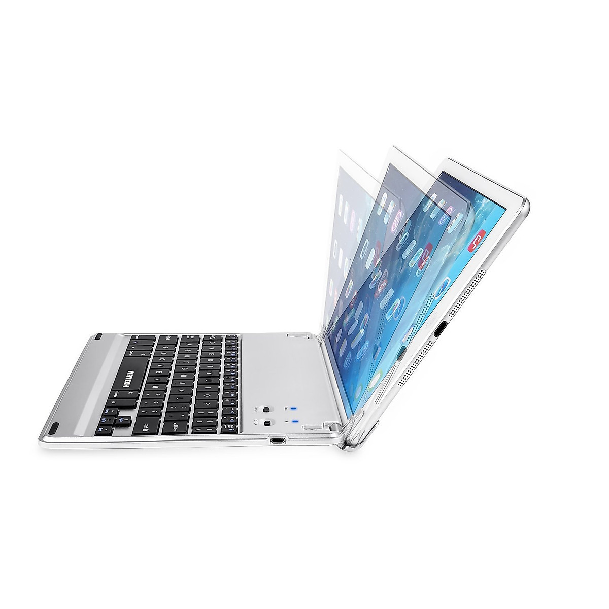 Arteck Ultra-Thin Apple iPad Air 2/9.7-inch iPad Pro Bluetooth Keyboard Folio Stand with Built-in Stand Groove for Apple iPad Air 2 with 130 Degree Swivel Rotating-Silver