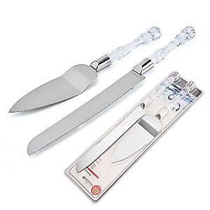 Cake Knife Spatula Elegant Clear Design Serving Set - 2 in One - Stainless Steel Cake and Pie Server - Cake Cutting Set for Birthday Wedding Engagement Anniversary - Best Gift Idea (Clear)