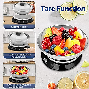 CHWARES Food Scale, Digital Kitchen Scale with Bowl Stainless Steel, Rechargeable Digital Scales Grams and Ounces for Weight Loss, Dieting, Baking, Cooking, and Meal Prep, 11lb/5kg, 0.1oz/1g