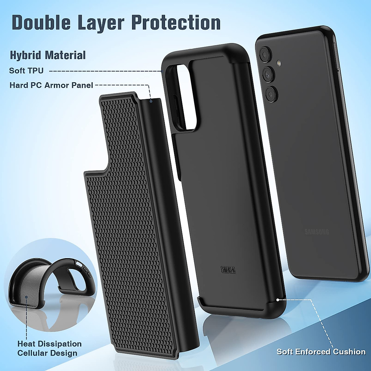 BNIUT for Samsung Galaxy A13 5G Case: Dual Layer Protective Heavy Duty Cell Phone Cover Shockproof Rugged with Non Slip Textured Back - Military Protection Bumper Tough - 6.5inch (Black Matte)