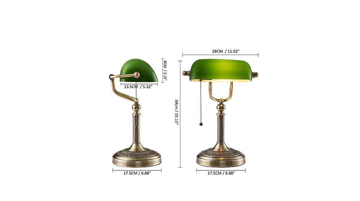 Classic Green Glass Bankers Desk Lamp - Pull Chain Switch