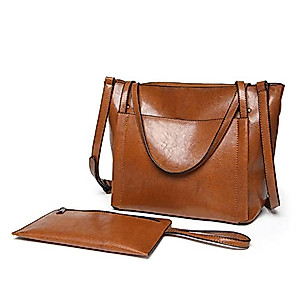 New Women's Chic Bag Retro Large Bag Shoulder Messenger Bag Simple Oil Wax Leather Portable Tote Bag