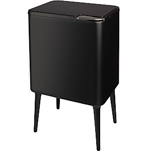 Home-Complete Trash Can - 8.7-Gallon Trash Can with Lid, Removable Legs, and 3L Recycling/Compost Bin - Odor-Resistant Kitchen Trash Cans (Black)