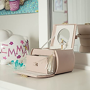 Vlando Ballerina Music Jewelry Organizer, Leather Necklaces Rings Hair-Rings Storage Case Holder, Gift for Kids Girls, Pink