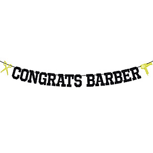 Black Glitter Congrats Barber Banner - Congrats graduation Sign for Barber, Congrats Grad Party Decorations for Barber