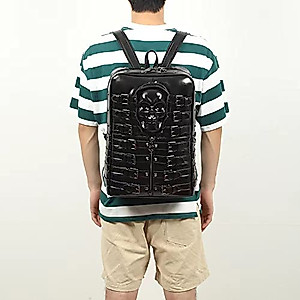 AMVIKS 3D Black Skull Backpack for Men,PU Leather Unisex Punk Style Travel Back Packs,Rivet Large Bags