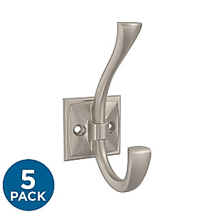 Franklin Brass Ruavista (5-Pack) Coat and Hat Wall Hooks Double Hooks for Hanging Nickel Wall Mount Hanger Backpack, Purse, Bag, Towel Organization Decorative Wall Hooks B48022K-NIC-C