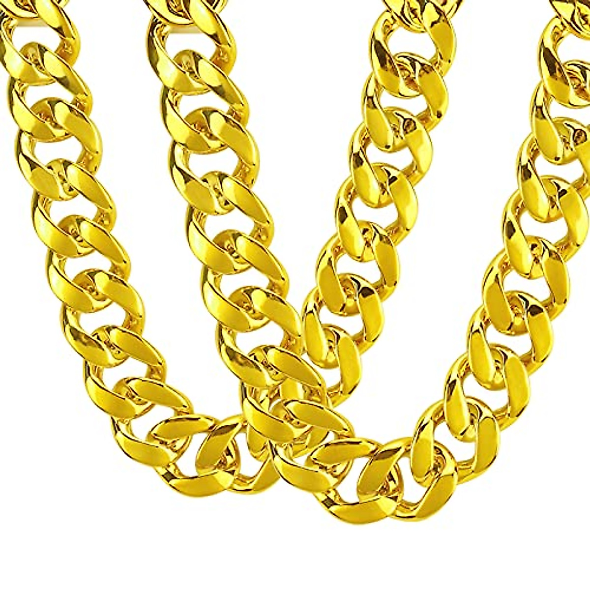 Riuziyi 2 Pack Big Chunky Plastic Hip Hop Chain for Men, Fake Gold Turnover Chain Silver Chain 90s Necklace Costume Accessory (Gold, 32in&36in)