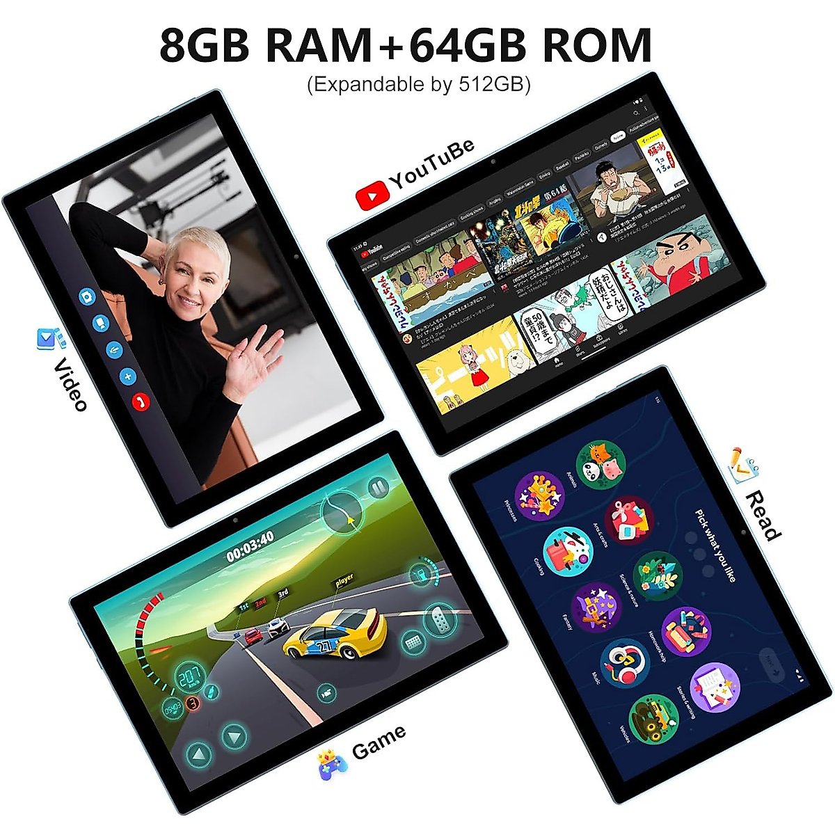 Android 13 Tablet with Keyboard, 2024 Newest 10.1 inch 2 in 1 Tablets, 8GB RAM+64GB ROM with Case Mouse Stylus, 1.8GHz Quad Core, 1280*800 HD Touch Screen, 8MP Dual Camera, Games, Wi-Fi, BT Tableta PC