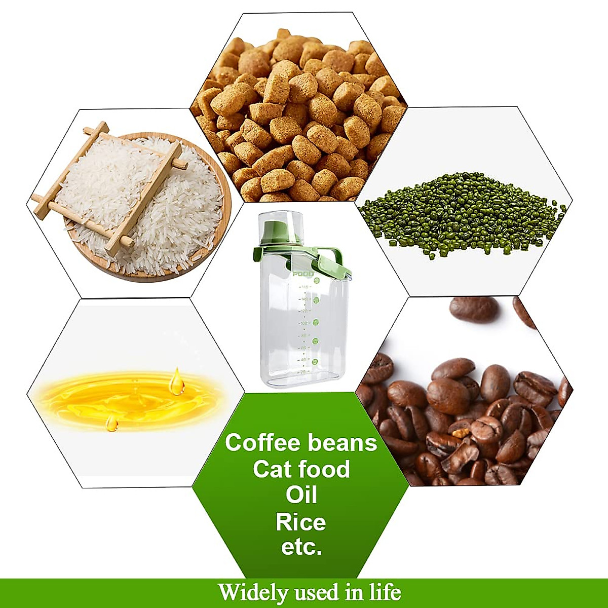 Saim Cereal Storage Containers, 2.8L Rice Dispenser with Measuring Cup, Dry Food Container Airtight Rice Holder for Flour, Sugar, Grain, Rice & Baking Supply(Green)