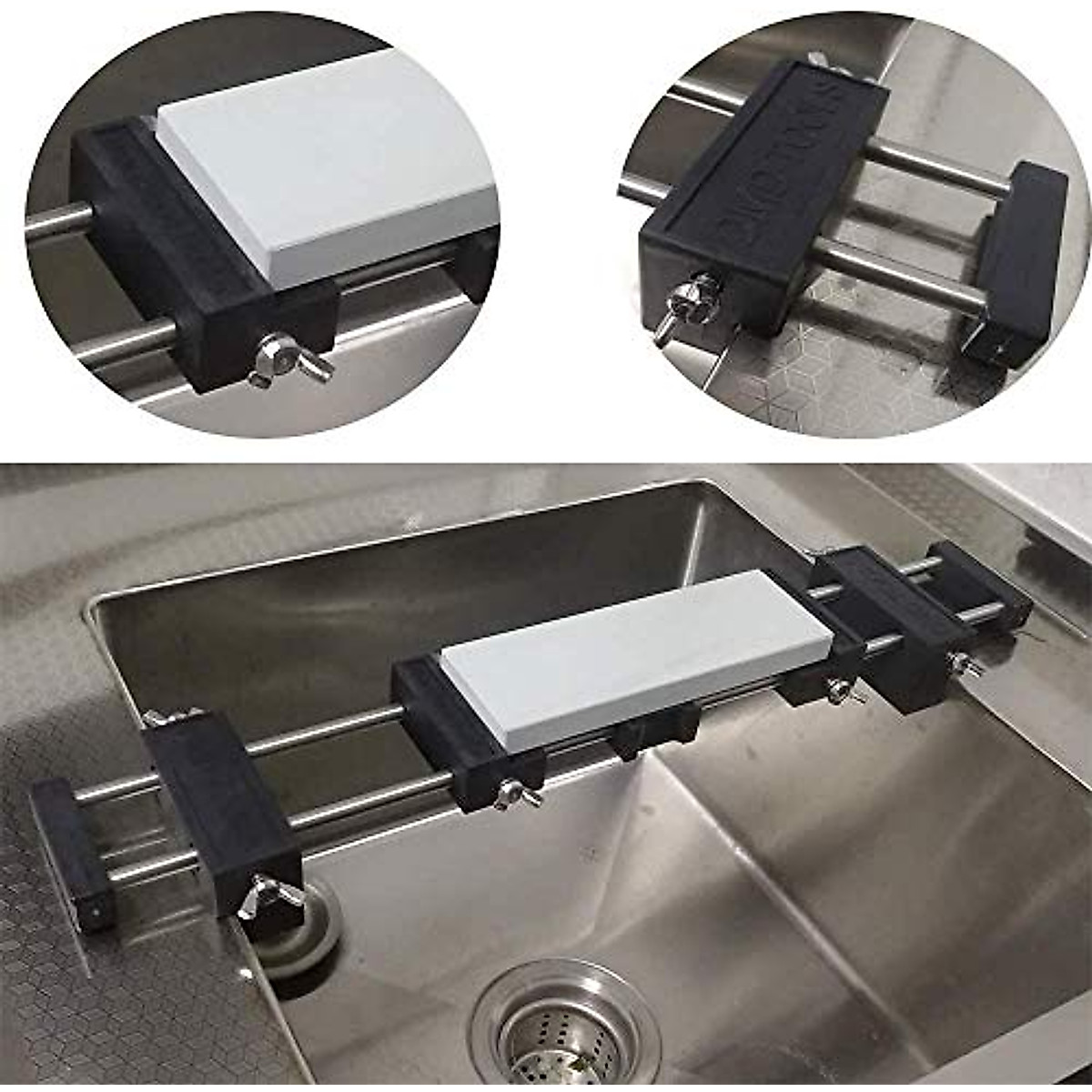 SCOTTCHEN Sharpening Stone Sink Bridge Whetstone Holder with Adjustable 17-3/4" No-Slip Rubber for Easy Honing 304 Stainless Steel
