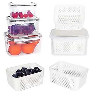 4-Piece Leakproof Fresh Fruit Containers with Strainer Lid - Easy Open & Close Plastic Berry Containers for Fridge