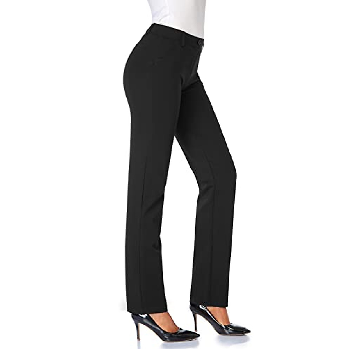 Tapata Women's 28''/30''/32''/34'' Stretchy Straight Dress Pants with Pockets Tall, Petite, Regular for Office Work Business 32", Black, L