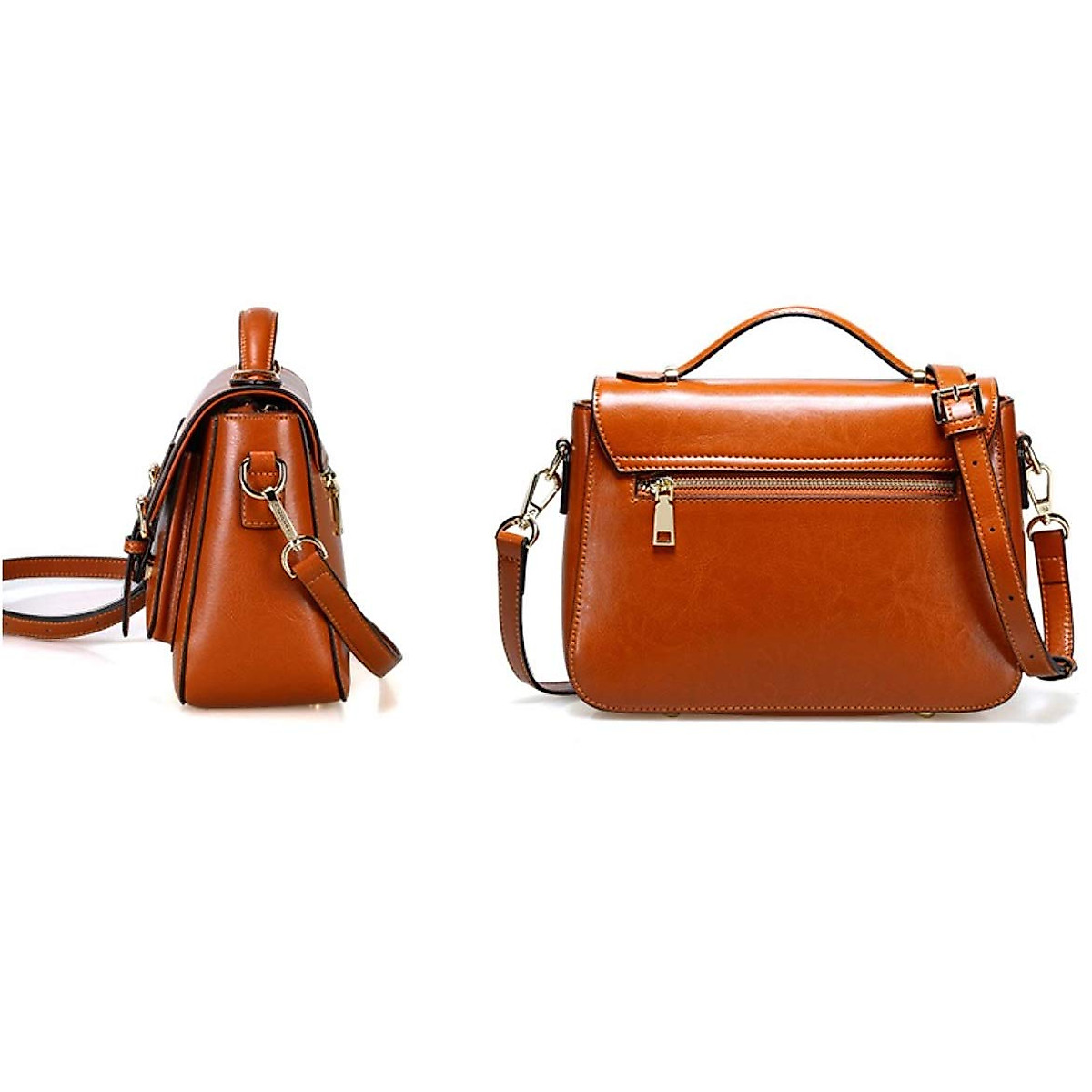 JeHouze Women's Genuine Leather Messenger Crossbody Medium Handbag Shoulder Vintage Purse (Brown)