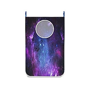 Galaxy Space Hanging Laundry Basket Hamper Bag 1 Pack Star Blue Planet Dirty Clothes Storage Bin Universe Washing Baskets Nebula Kids Toy Book Clothing Holder for Door Wall Home Bathroom Bedroom