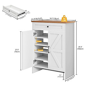 DWVO 6-Tier Shoe Storage Cabinets with Doors, Shoe Cabinet with Drawer & Adjustable Shelves for Entryway, Shoe Storage Organizer with Induction Strip for Hallway, Living Room (White)