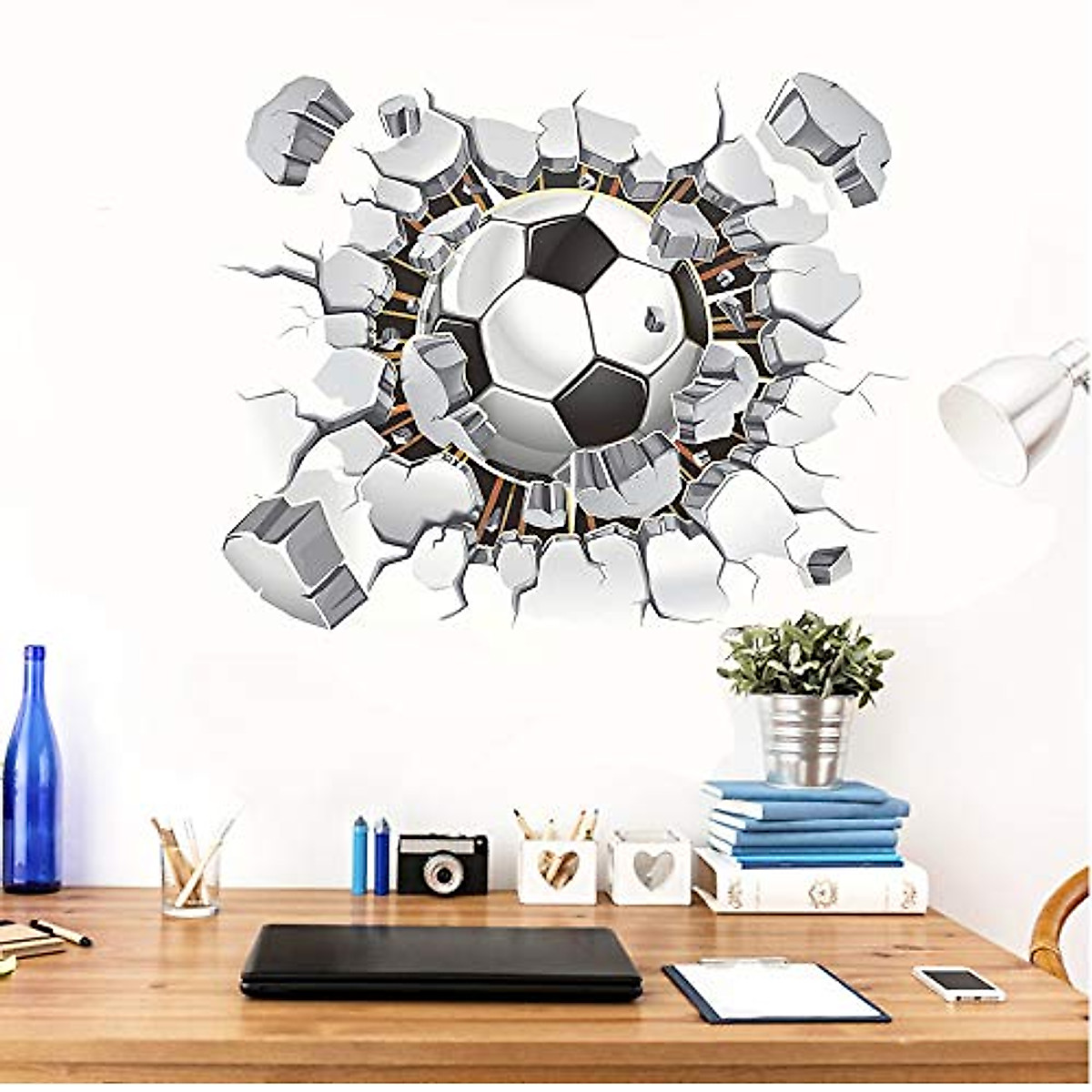 SITAKE 3D Soccer Stickers, 3D Wall Art Soccer Ball Stickers Decals for Kids Room, Football Vinyl Art DIY Sticker for Boys Bedroom Playroom Living Room Window Door Decoration, 19.7 x 24.3in