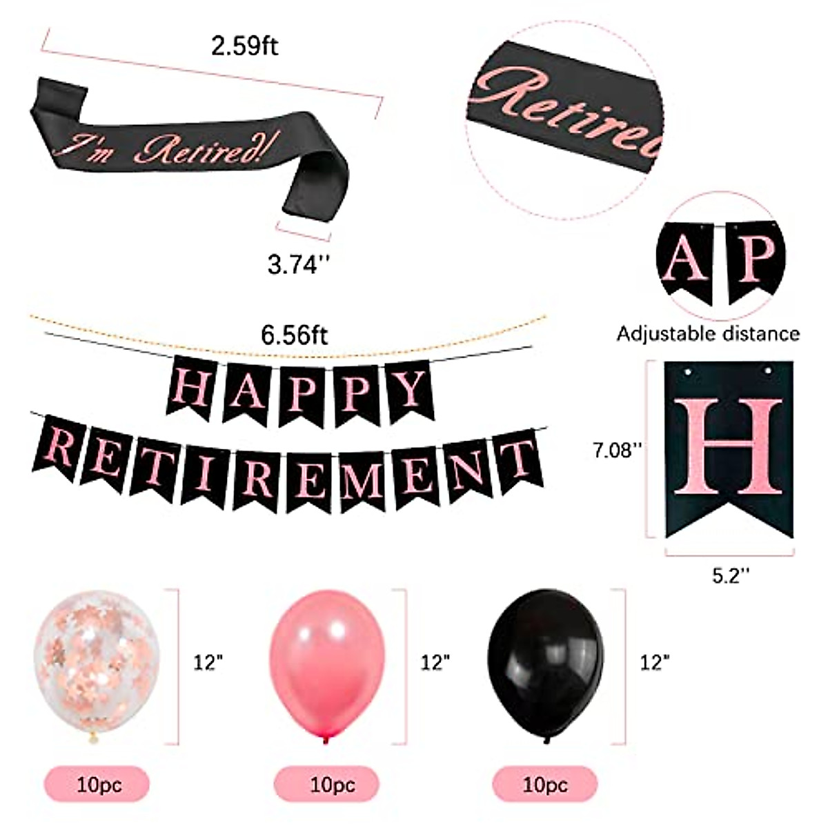 Retirement Party Decorations for Women, Rose Gold Happy Retirement Banner Retired Sash Paper Pom Poms Confetti Balloons Set Retirement Decorations Party Supplies