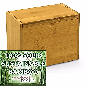 Cookbook People 4x6 Wooden Recipe Box Bamboo Wood Plain Lid - Up to 300 Cards - Includes Dividers