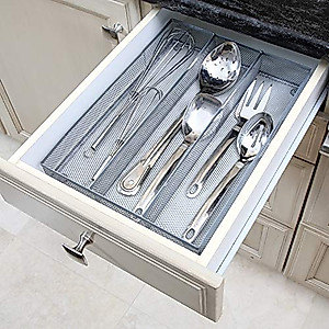 Smart Design 3 Compartment Drawer Organizer - Steel Metal Mesh Tray - Makeup Tray, Vanity, Utensils, Silverware Storage Bin - Kitchen - Silver