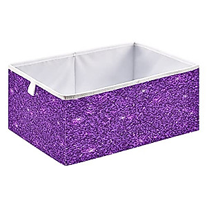 Kigai Purple Glitter Sequins Cabinet Storage Basket, 15.75 x 10.63 x 6.96 inches, Collapsible Closet Storage Bins for Home Bedroom Office