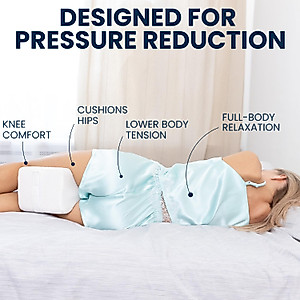 Everlasting Comfort Knee Pillow for Side Sleepers - Contour Knee Wedge Pillow for Between Legs Aligns Spine & Relieves Pressure - Leg Pillow for Sleeping w/ Strap for Back Pain, Hip Pain, Knee Pain