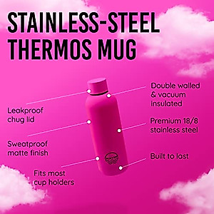 Mayim “The Bullet” On-the-Go Sports Water Bottle, Vacuum-Insulated Double Walled Reusable Stainless-Steel Thermos, Leakproof, Matte Coated, 17 Ounces, Hot Pink/Fuchsia