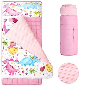 Timgle Toddler Nap Mats for Daycare Toddler Nap Mat with Pillow for Girls Toddler Sleeping Bag with Removable Pillow and Soft Blanket for Daycare,Preschool,Kindergarten,Sleepovers(Dinosaur)
