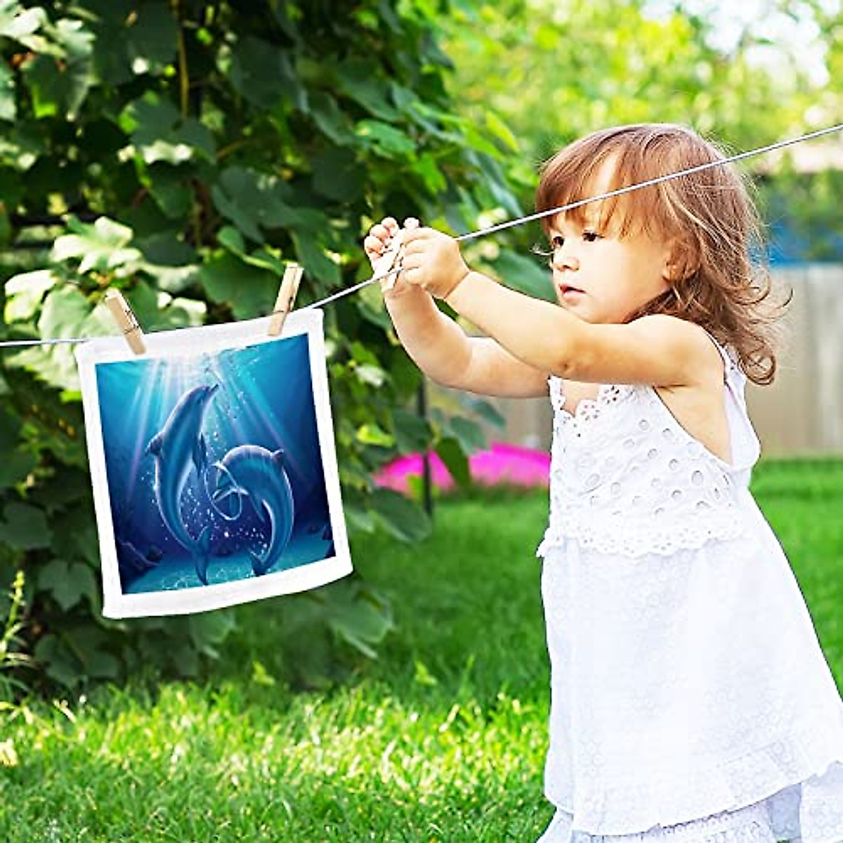 KEEPREAL 6 Pack Lovely Dolphin Blowing Bubble Rings Washcloths Set - Highly Absorbent Pure Cotton Wash Clothes - Soft Fingertip Towel for Bath, Spa