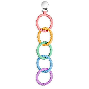 Vicloon Baby Teething Toys, Silicone Baby Teether Link, Attachable Teether Chew Toy for Babies, Baby Teethers 0-24 Months Old Food Grade Silicone Pink Purple