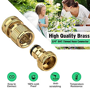 2 Sets Garden Hose Quick Connector, 3/4 Inch GHT Thread Fitting, Quick Connect and Disconnect Solid Brass Garden Hose Coupler No-Leak Faucet Female Quick Connector and Male Adapters