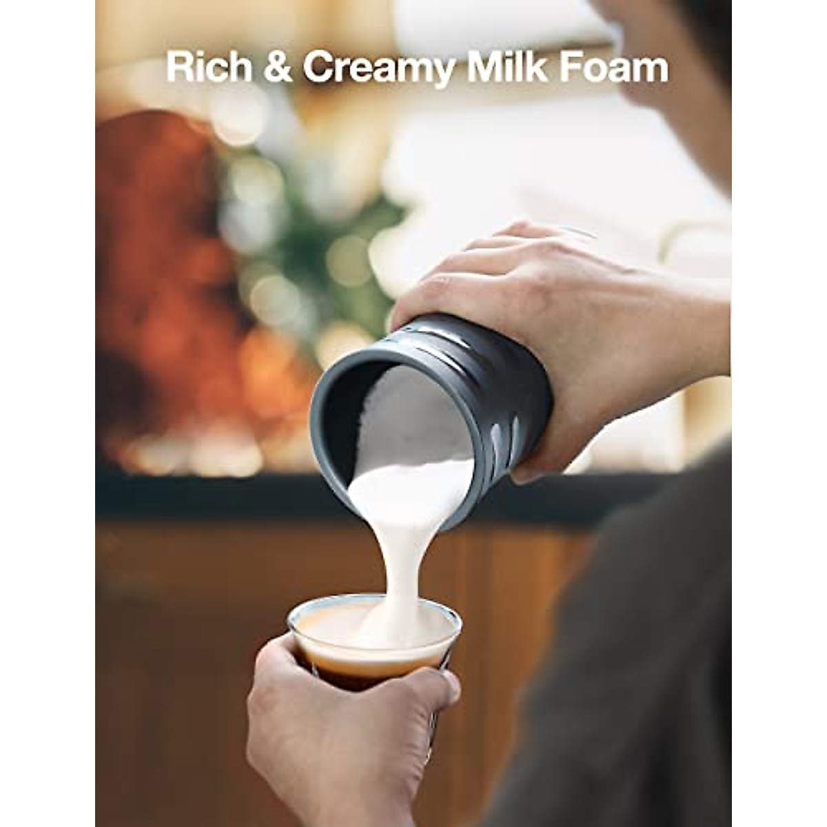 RATRSO Milk Frother, Electric Milk Steamer Soft Foam Maker with Two Whisks for Frothing and Heating Milk, 4 IN 1 Multifunction for Hot & Cold Froth, Automatic off & Easy Cleaning