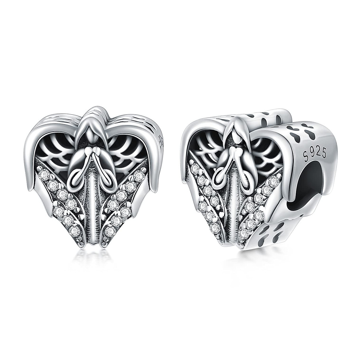 LONAGO Guardian Angel Wing Heart Photo Charm Personalized for Bracelet Custom Person Pet Cat Dog's Picture Bead Charm