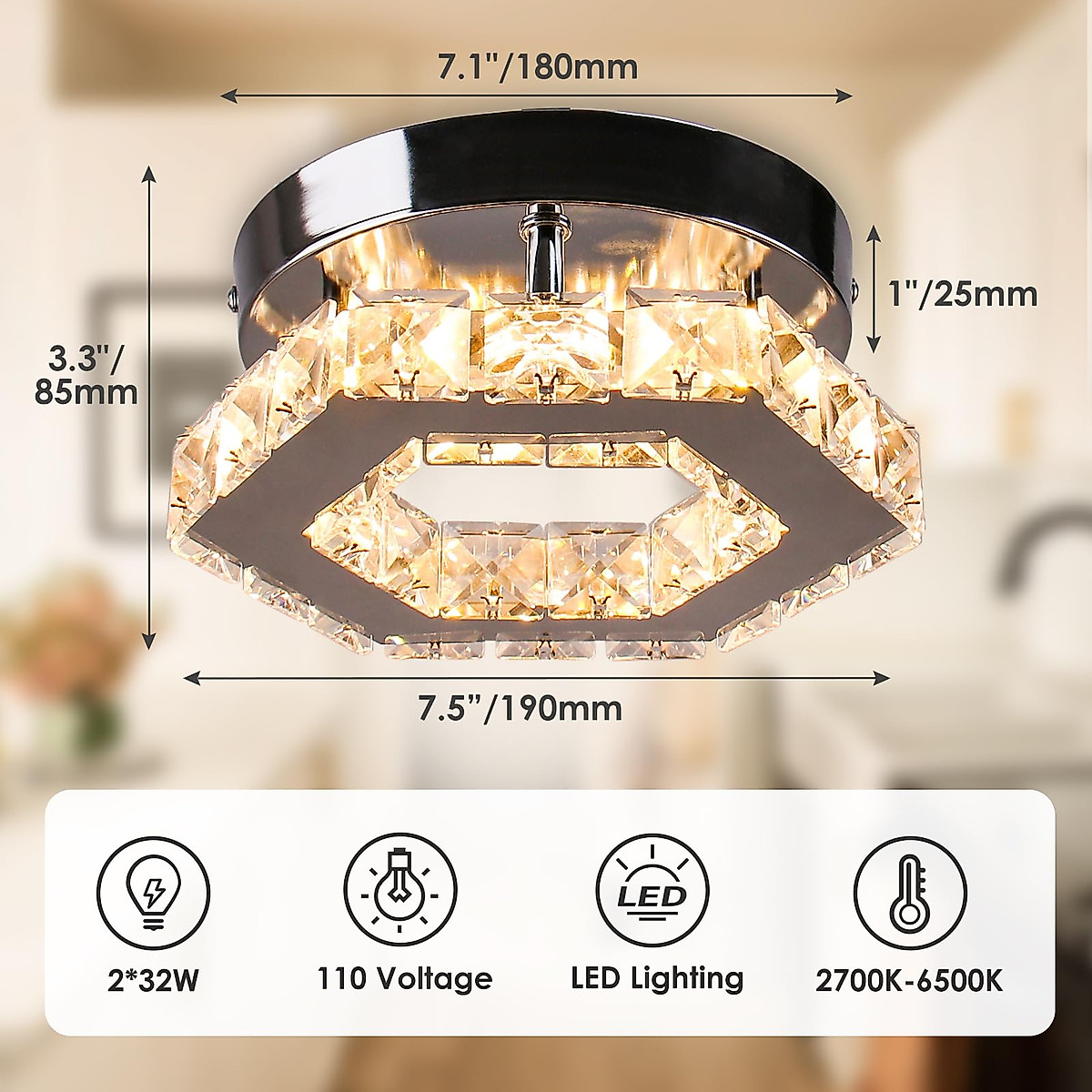 Cainjiazh Mini Chandelier LED Crystal Chandelier Lighting Flush Mount Ceiling Light Fixture Modern Ceiling Crystal Lamp for Hallway Bar Staircase Kitchen Bedroom (Multicolor)