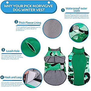 MORVIGIVE Camo Winter Dog Coat, Reversible Waterproof Dog Jacket Dog Cold Weather Coats, Warm Dog Puffer Jacket Reflective Dog Coat with Harness Built in for Small Medium Large Dogs