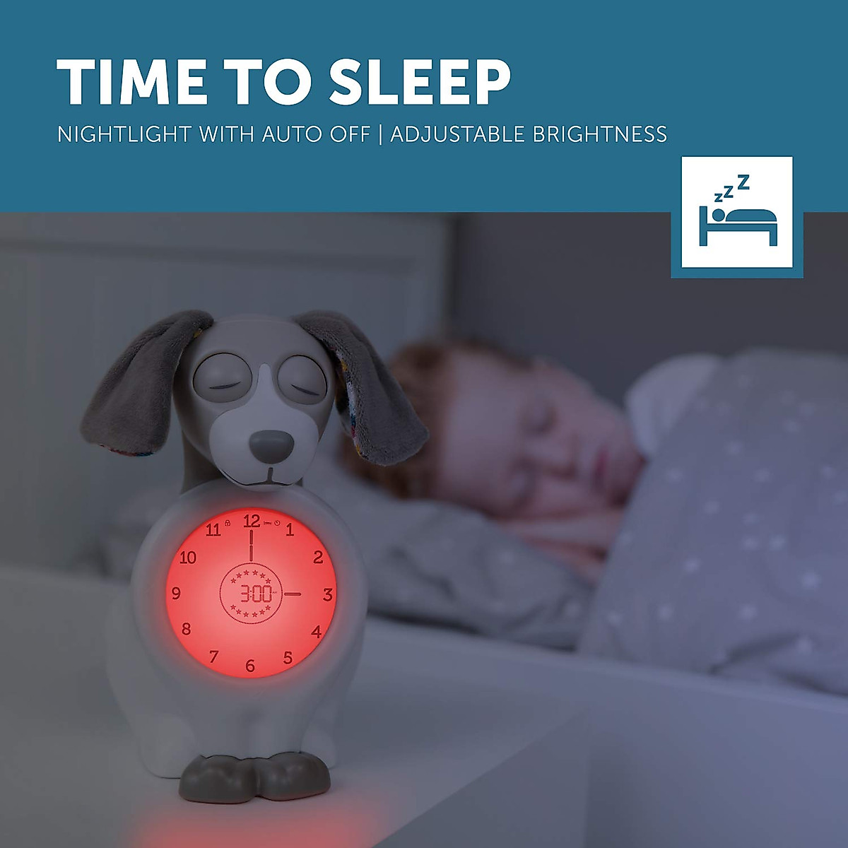Zazu Davy The Dog - Interactive Sleep Trainer Clock & Nightlight for Kids - Color-Changing, Dual Time Display, Light-Up Alarm Clock - Teaches Kids When to Wake Up - in Soothing Taupe