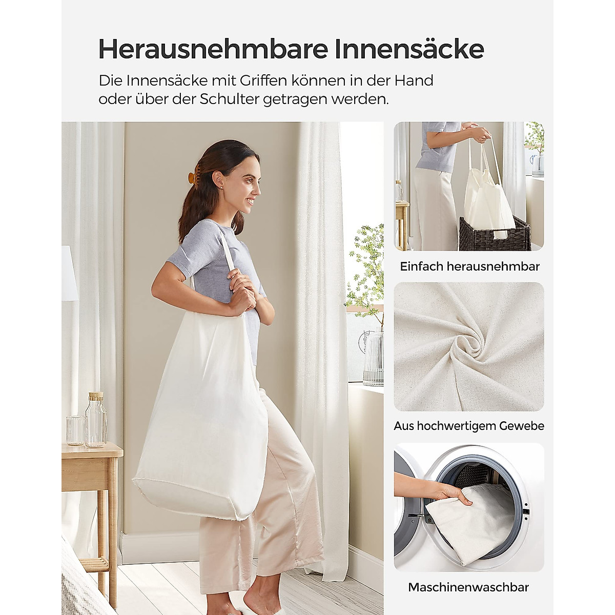 SONGMICS Handwoven Laundry Basket, 90L Synthetic Rattan Wicker Clothes Hamper with Lid and Handles (Brown)