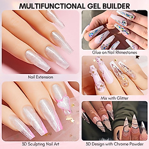 Makartt Solid Gel Builder: 15ML Non-sticky to Hands, White Shimmers Color for Extension 3d Sculpting Nail Art, Hard Gels Molding for Nails UV/LED Lamp Required Pearl Drift