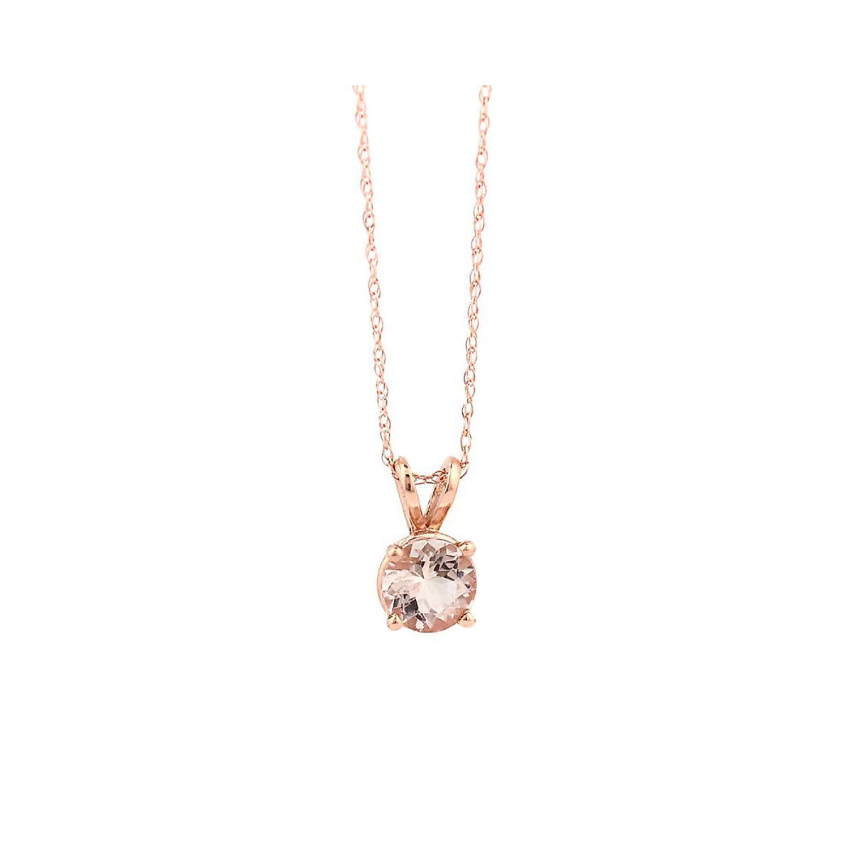 GNG 10k Rose Gold Natural Morganite Solitaire Pendant Necklace, 18" (6mm Round Morganite)