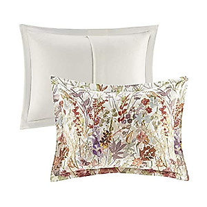 Madison Park 100% Cotton Comforter Set - Feminine Design Colorful Floral Print, All Season Down Alternative Bedding Layer and Matching Shams, King (104 in x 92 in), Mariana, Multi 7 Piece