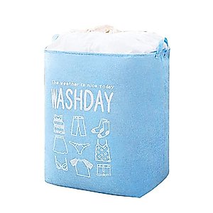 Shellconch Foldable Storage Bin Basket Laundry Basket，Foldable Fabric Storage Bin With Drawstring Cover。Dirty Clothes Hamper for Bedroom.（16.5L x 12.6W x 21.6H） (Blue), L 16.5in * W 12.6in * H 21.6in